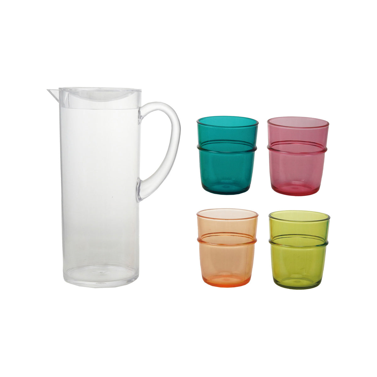 2 Quart Pitcher with (4) 12 oz. Stackable Glasses, Set of 5 – Wasson ...