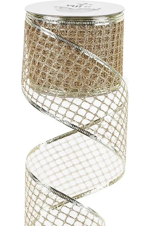 MEEDEE Champagne Netting Ribbon - Glittery Holiday Decor – Wasson Nursery