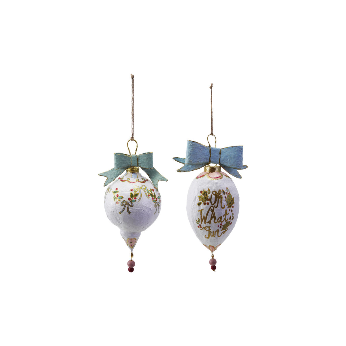 Hand-Painted Paper Mache Ornament with Bow & Design, 2 Styles ...